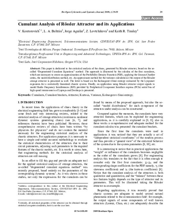 (PDF) Cumulant Analysis of Rossler Attractor and its Applications