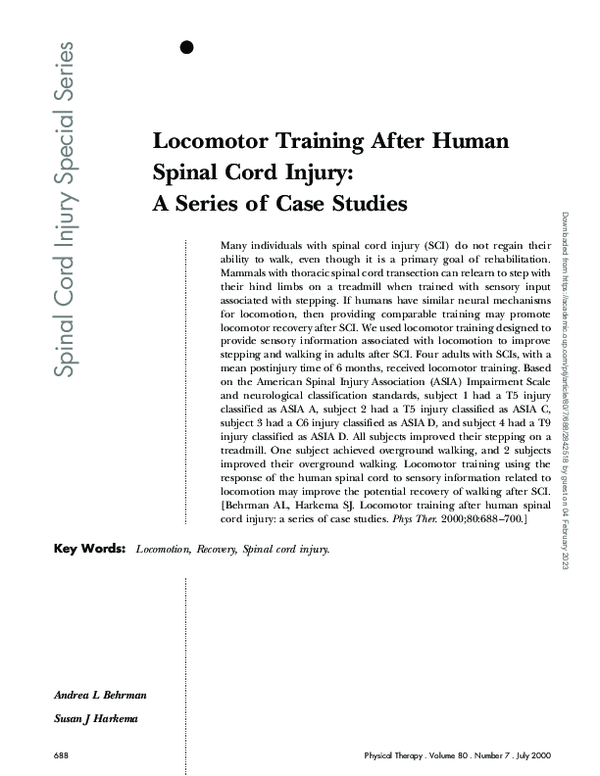 (PDF) Locomotor Training After Human Spinal Cord Injury: A Series of ...