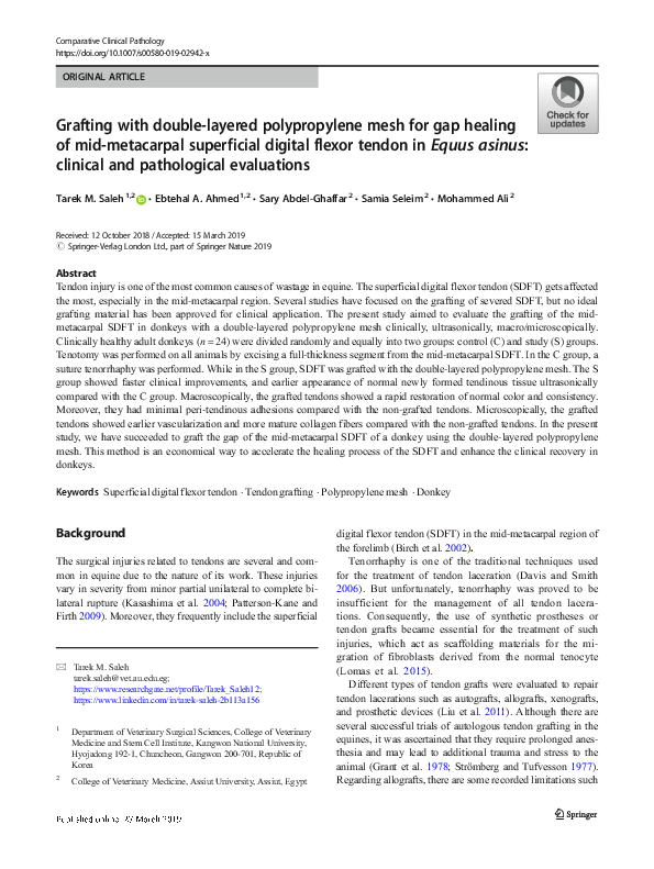 (PDF) Grafting with double-layered polypropylene mesh for gap healing ...