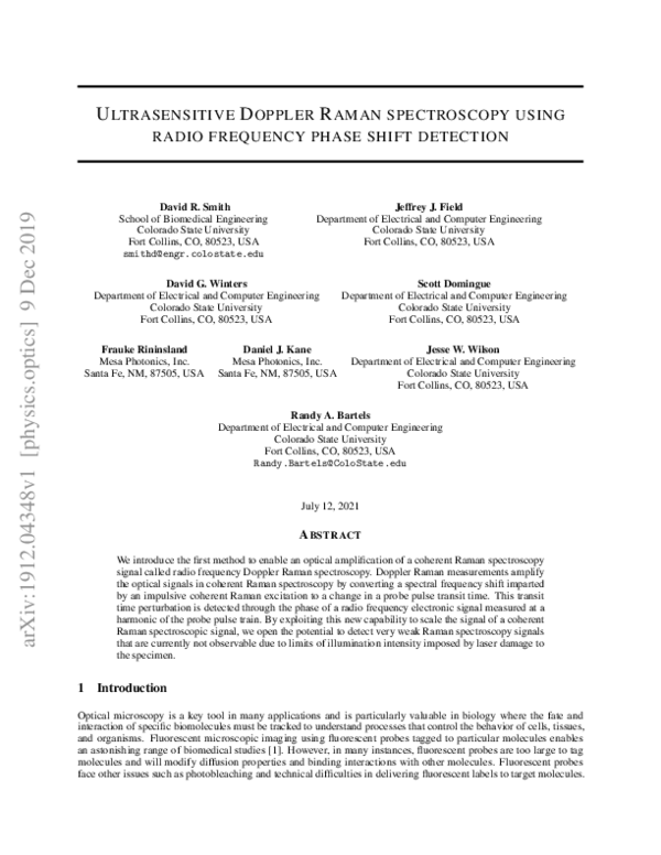 Pdf Ultrasensitive Doppler Raman Spectroscopy Using Radio Frequency