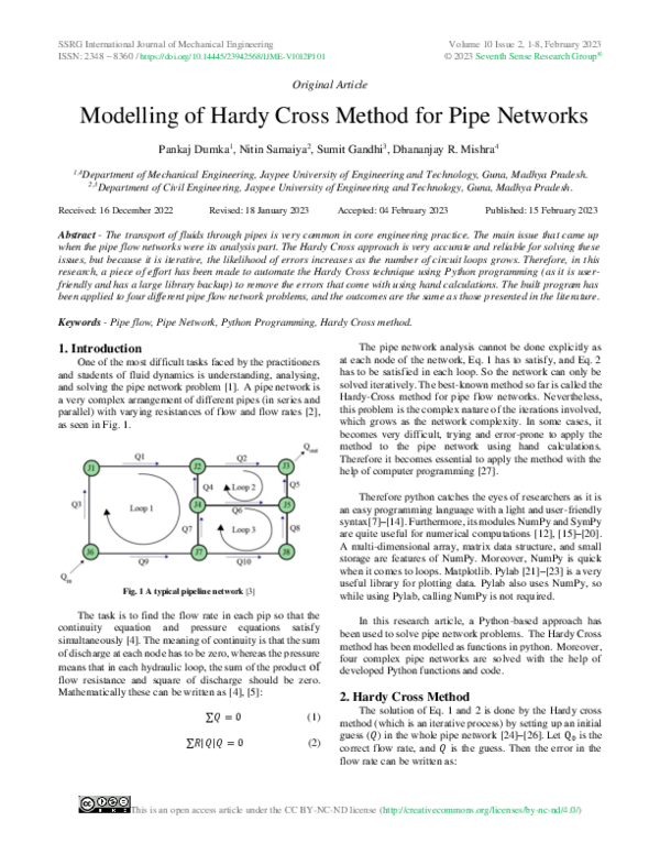 (PDF) Modelling of Hardy Cross Method for Pipe Networks