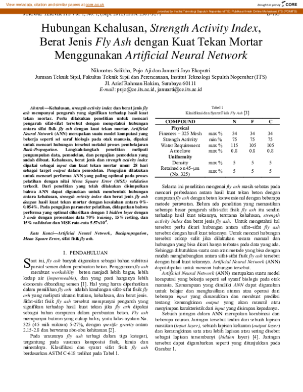 (PDF) Hubungan Kehalusan, Strength Activity Index, Berat Jenis Fly Ash dengan Kuat Tekan Mortar ...