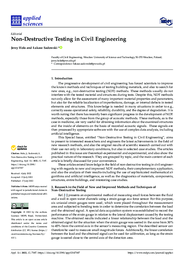 (PDF) Non-Destructive Testing in Civil Engineering