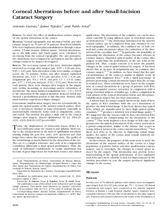 (PDF) Corneal Aberrations before and after Small-Incision Cataract Surgery