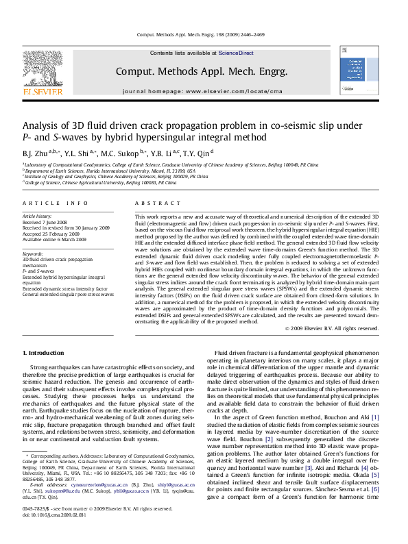 Pdf Analysis Of 3d Fluid Driven Crack Propagation Problem In Co Seismic Slip Under P And S