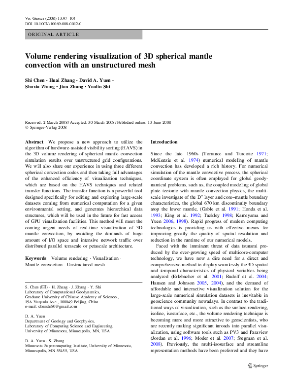 (PDF) Volume rendering visualization of 3D spherical mantle convection with an unstructured mesh
