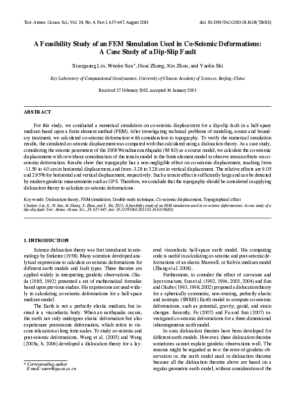 (PDF) A Feasibility Study of an FEM Simulation Used in Co-Seismic ...