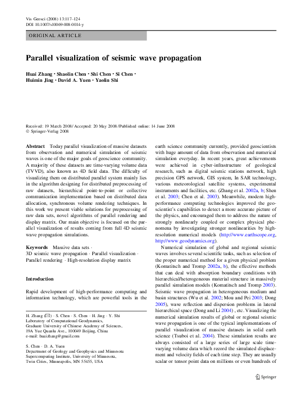 (PDF) Parallel visualization of seismic wave propagation