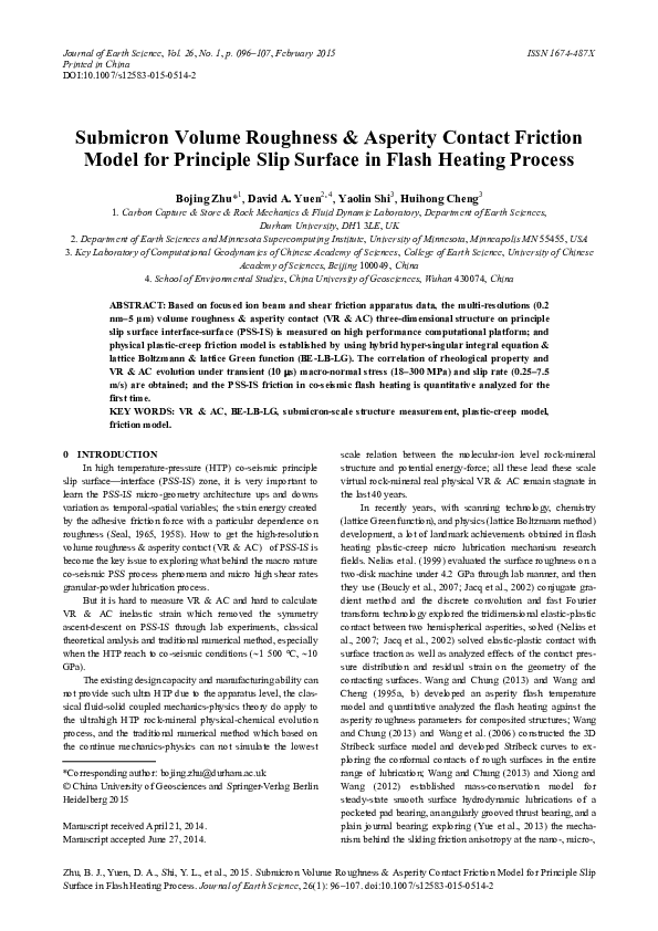 (PDF) Submicron volume roughness & asperity contact friction model for principle slip surface in ...