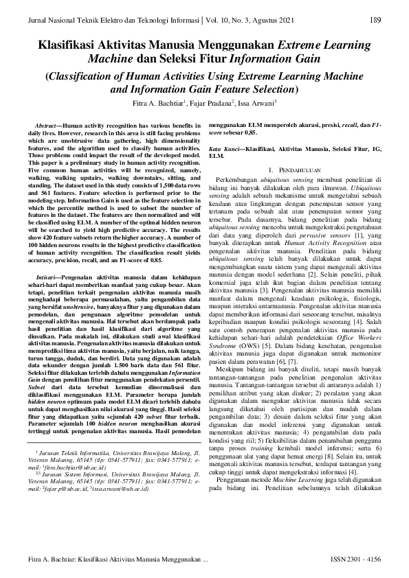 (PDF) Klasifikasi Aktivitas Manusia Menggunakan Extreme Learning Machine dan Seleksi Fitur ...