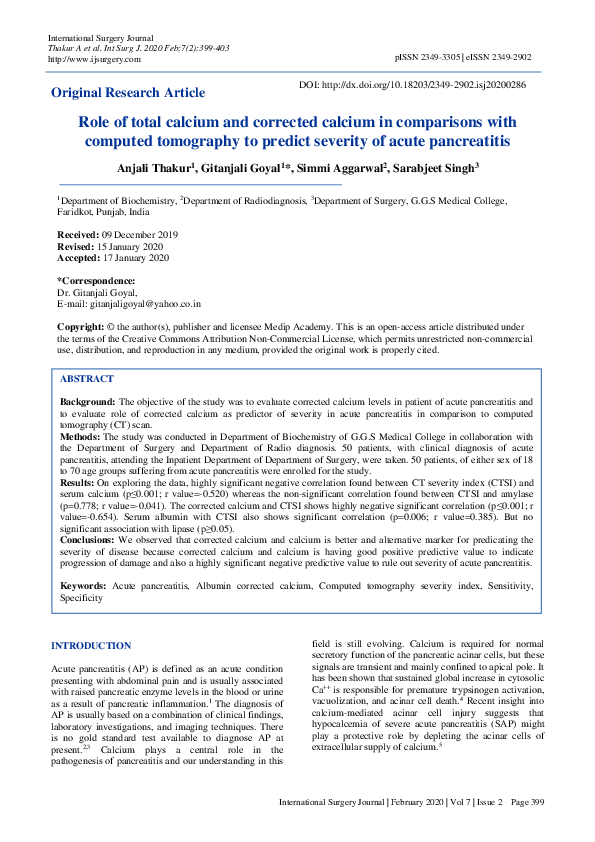 (PDF) Role of total calcium and corrected calcium in comparisons with ...