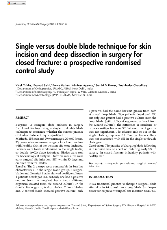 (PDF) Single versus double blade technique for skin incision and deep ...