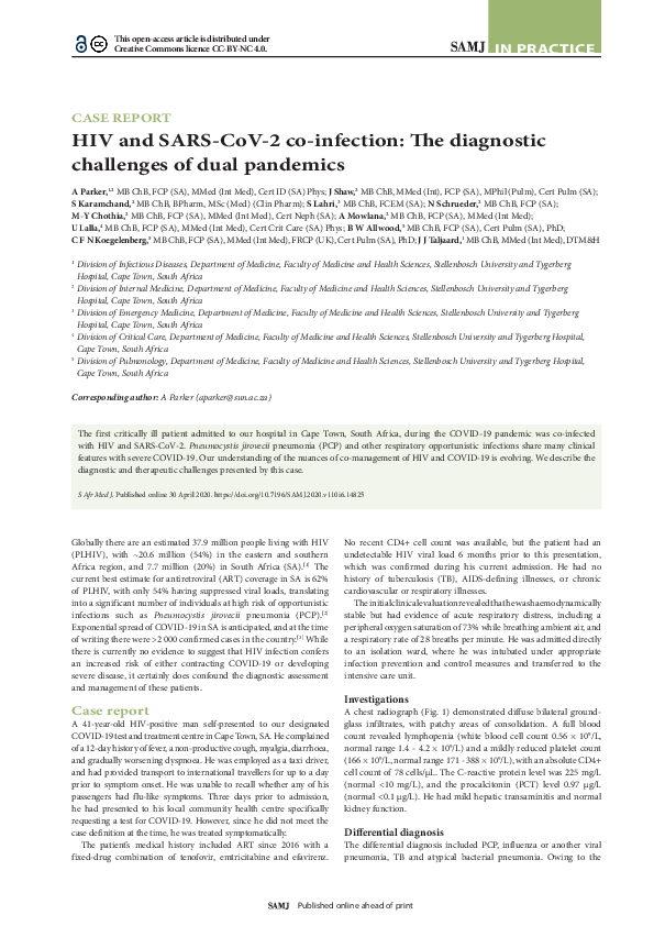(PDF) HIV and SARS-CoV-2 co-infection: The diagnostic challenges of ...