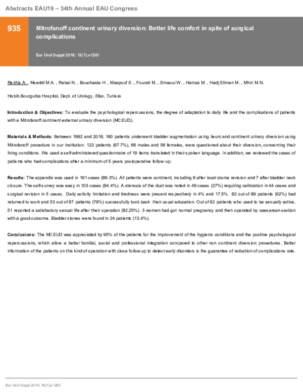 (PDF) Mitrofanoff continent urinary diversion: Better life comfort in ...