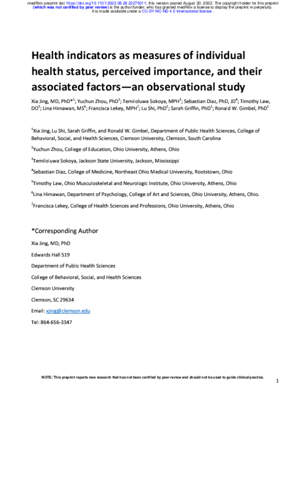 (PDF) Health indicators as measures of individual health status ...