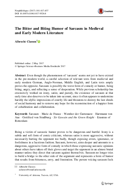 (PDF) The Bitter and Biting Humor of Sarcasm in Medieval and Early ...