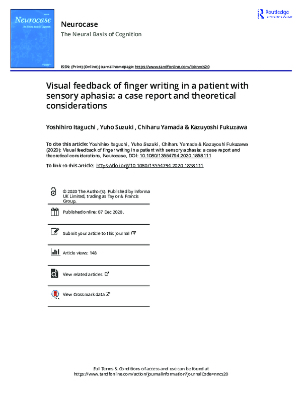 (PDF) Visual feedback of finger writing in a patient with sensory ...
