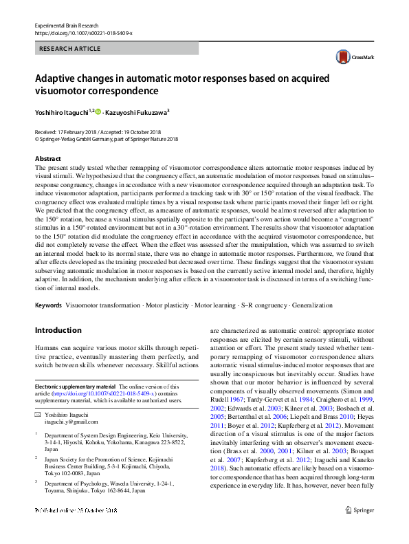 (PDF) Adaptive changes in automatic motor responses based on acquired ...