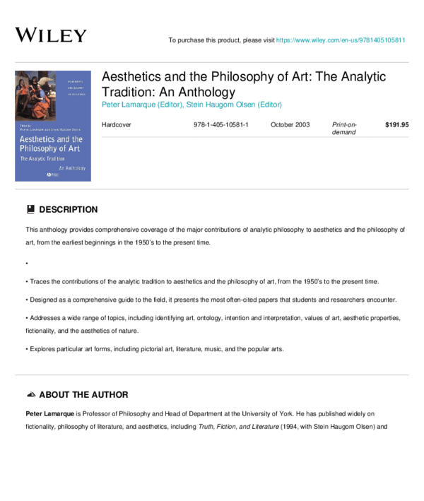 (PDF) Aesthetics and the philosophy of art: the analytic tradition: an ...