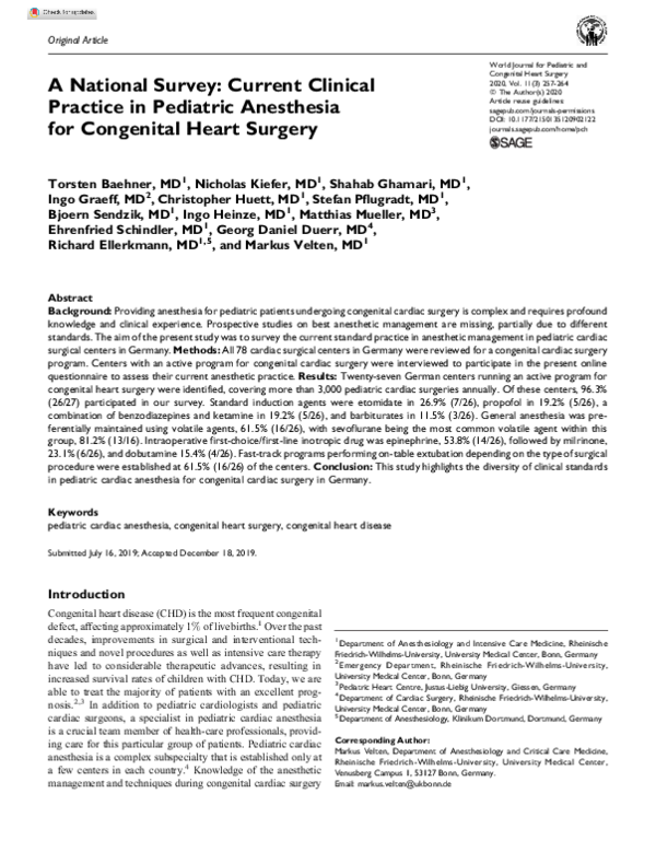 (PDF) A National Survey: Current Clinical Practice in Pediatric Anesthesia for Congenital Heart ...