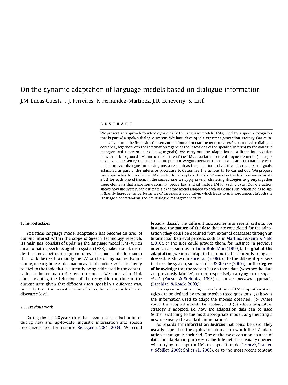 (PDF) On the dynamic adaptation of language models based on dialogue information
