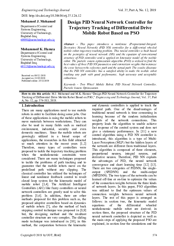 (PDF) Design PID Neural Network Controller for Trajectory Tracking of Differential Drive Mobile ...