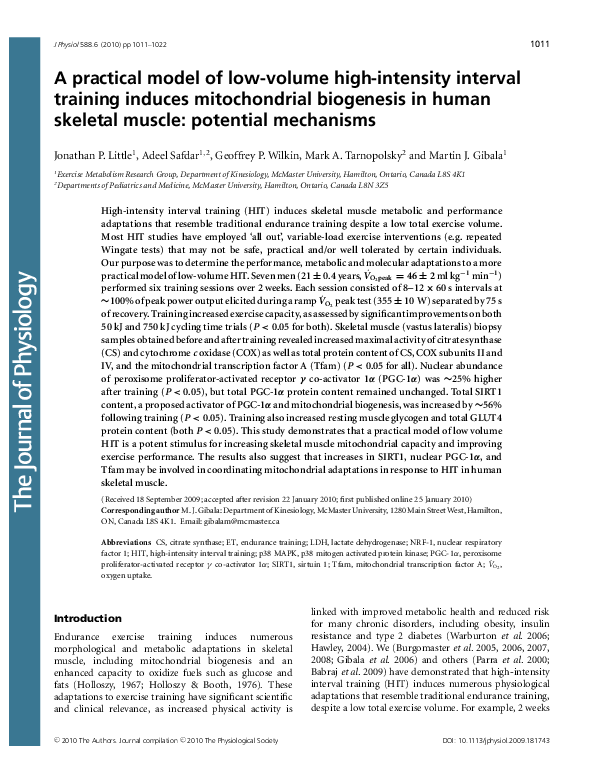 (PDF) A practical model of low-volume high-intensity interval training induces mitochondrial ...