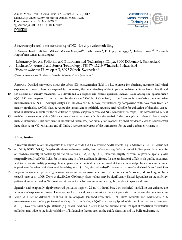 (PDF) Spectroscopic real-time monitoring of NO2 for city scale modelling