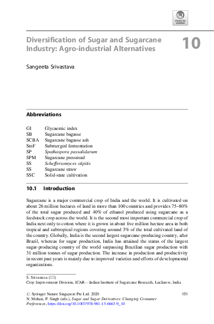 (PDF) Diversification of Sugar and Sugarcane Industry: Agro-industrial Alternatives