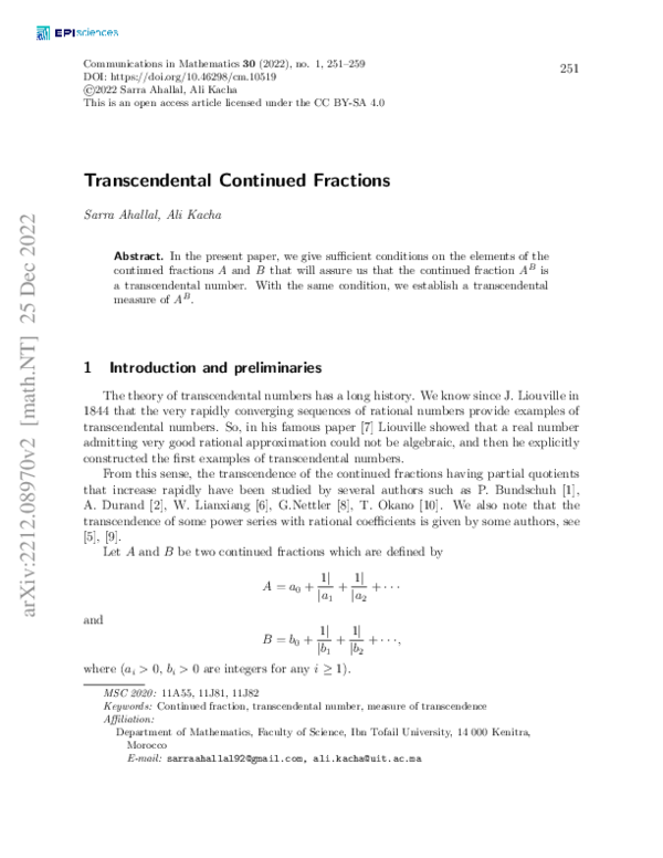 Pdf Transcendental Continued Fractions