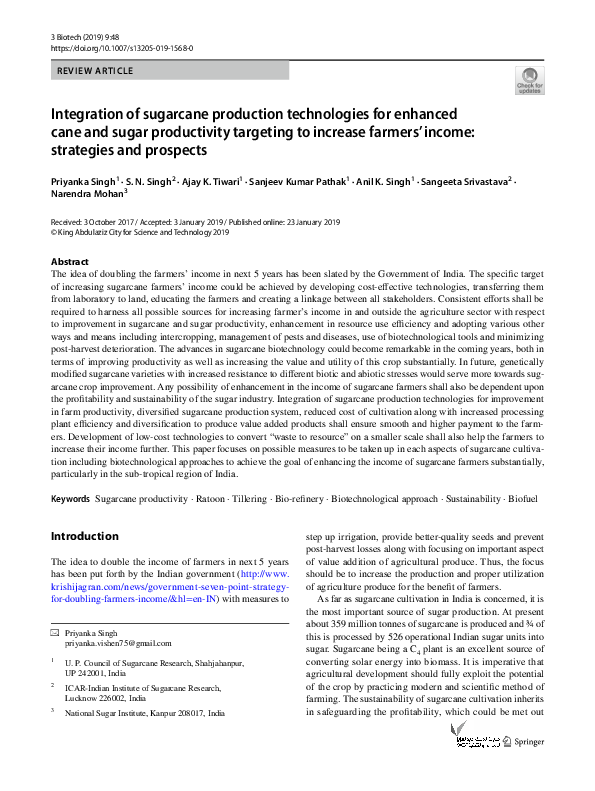 (PDF) Integration of sugarcane production technologies for enhanced cane and sugar productivity ...