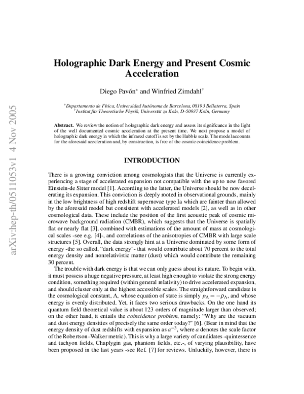 (PDF) Holographic Dark Energy and Present Cosmic Acceleration | Diego ...
