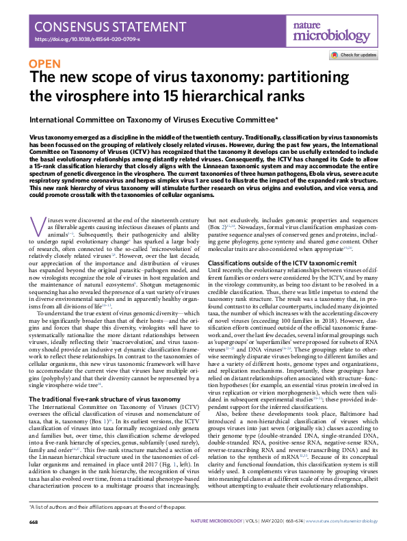 (PDF) The new scope of virus taxonomy: partitioning the virosphere into ...