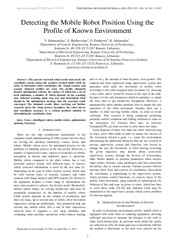Pdf Detecting The Mobile Robot Position Using The Profile Of Known Environment S