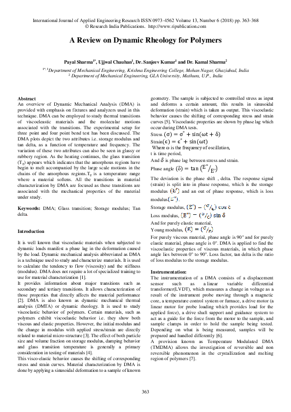 (PDF) A Review on Dynamic Rheology for Polymers