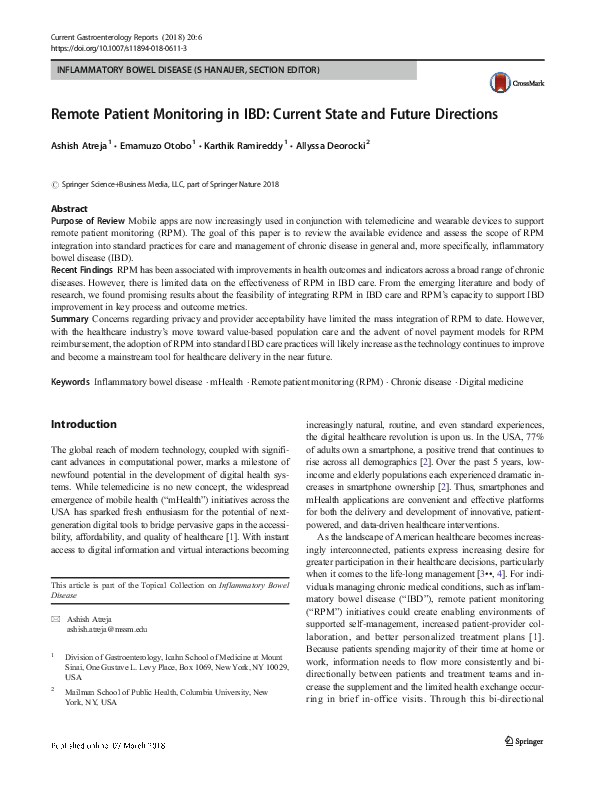(PDF) Remote Patient Monitoring in IBD: Current State and Future Directions