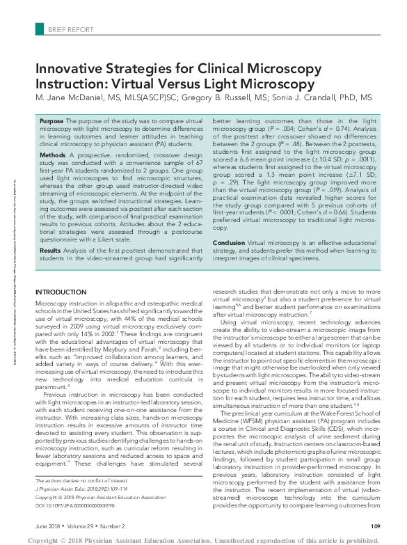 (PDF) Innovative Strategies for Clinical Microscopy Instruction