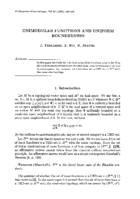 (PDF) Unimodular functions and uniform boundedness