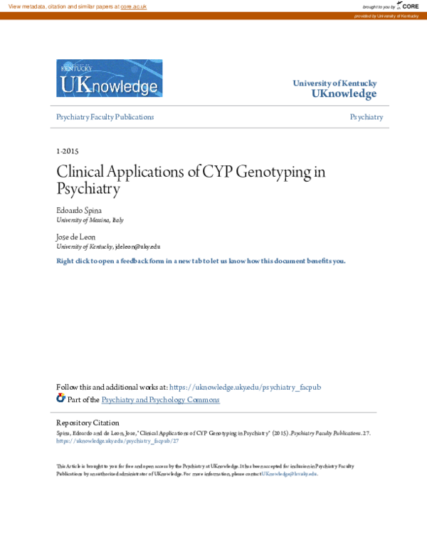 (PDF) Clinical applications of CYP genotyping in psychiatry