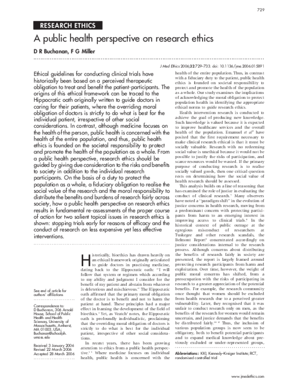 (PDF) A public health perspective on research ethics