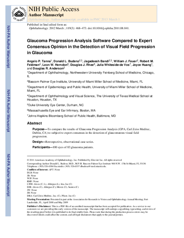 (PDF) Glaucoma Progression Analysis Software Compared with Expert Consensus Opinion in the ...