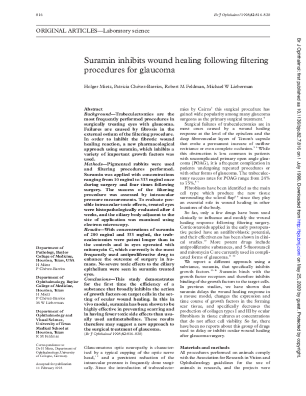 (PDF) Suramin inhibits wound healing following filtering procedures for ...