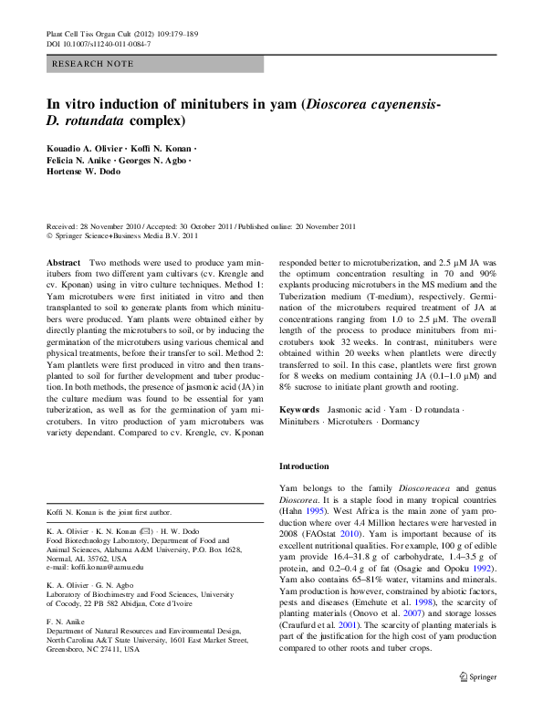 (PDF) In vitro induction of minitubers in yam (Dioscorea cayenensis- D ...