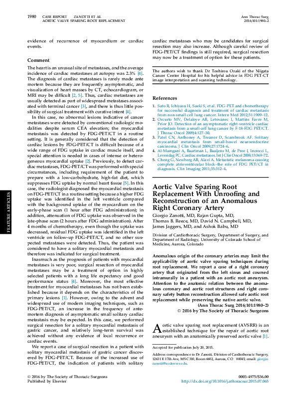 (PDF) Aortic Valve Sparing Root Replacement With Unroofing and ...