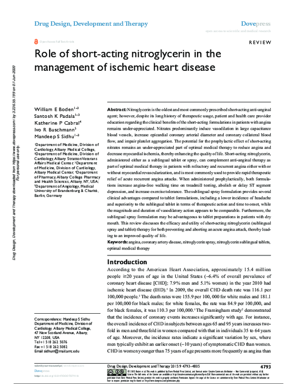 (PDF) Role of short-acting nitroglycerin in the management of ischemic ...