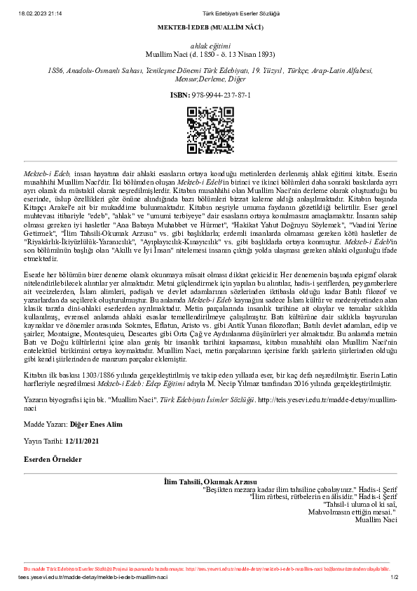 (PDF) Muallim Nâci, Mekteb-i Edeb
