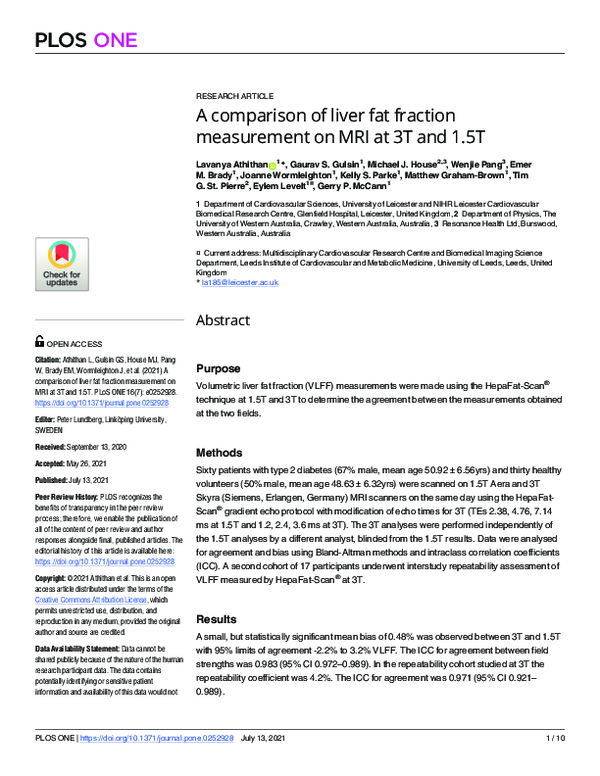 (PDF) A comparison of liver fat fraction measurement on MRI at 3T and 1 ...