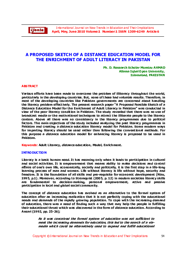 (PDF) A Proposed Sketch of a Distance Education Model for the ...