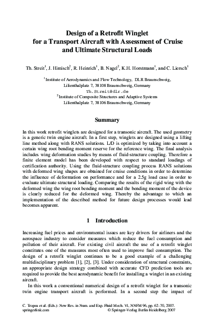 (PDF) Design of a Retrofit Winglet for a Transport Aircraft with ...