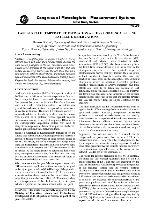 (PDF) Land surface temperature estimation at the global scale using satellite observations